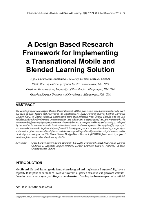 (PDF) A Design Based Research Framework for Implementing a Transnational Mobile and Blended ...