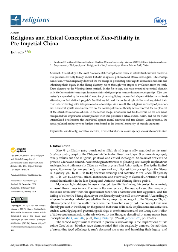 (PDF) Religious and Ethical Conception of Xiao-Filiality in Pre ...