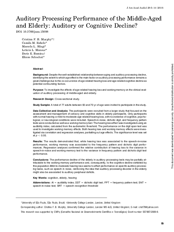 (PDF) Auditory Processing Performance of the Middle-Aged and Elderly ...