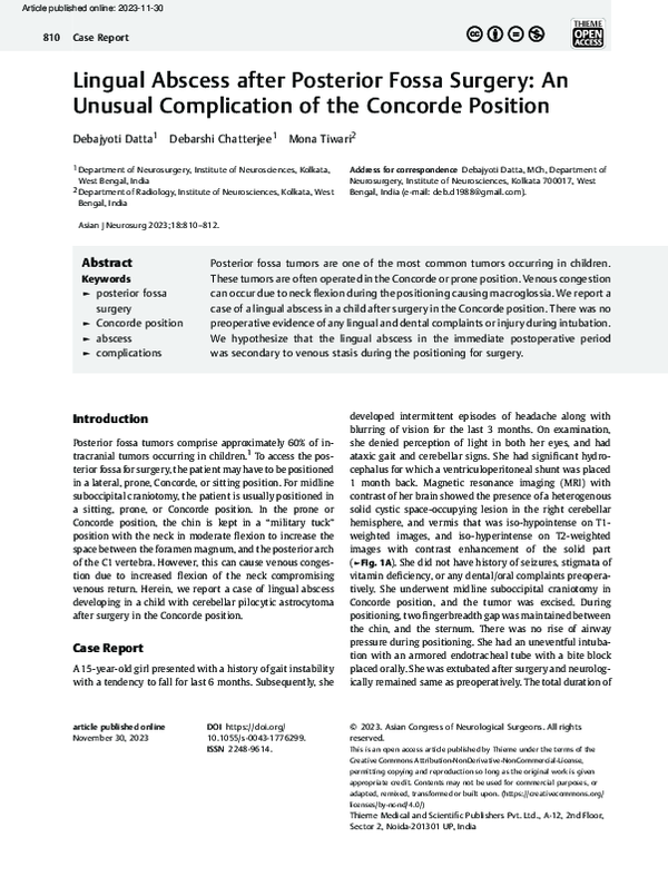 (PDF) Lingual Abscess after Posterior Fossa Surgery: An Unusual ...