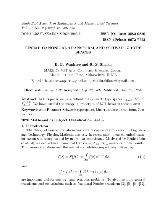 Pdf Linear Canonical Transform And Schwartz Type Spaces