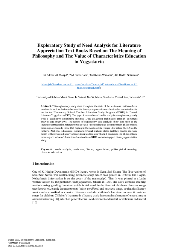 (PDF) Exploratory Study of Need Analysis for Literature Appreciation ...