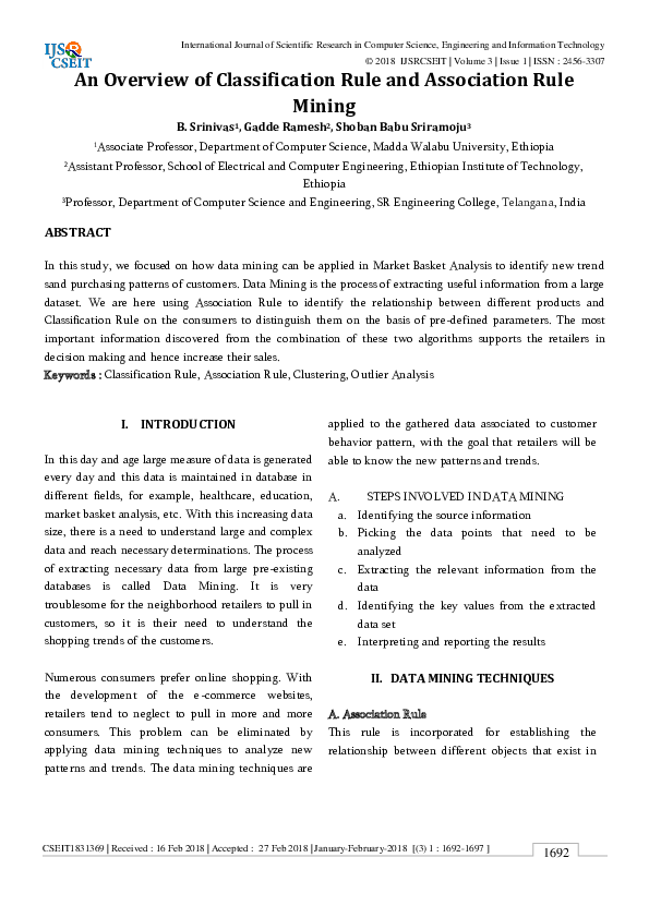 (PDF) An Overview of Classification Rule and Association Rule Mining