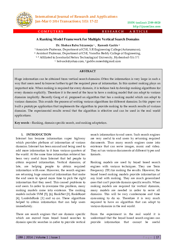 (PDF) A Ranking Model Framework for Multiple Vertical Search Domains