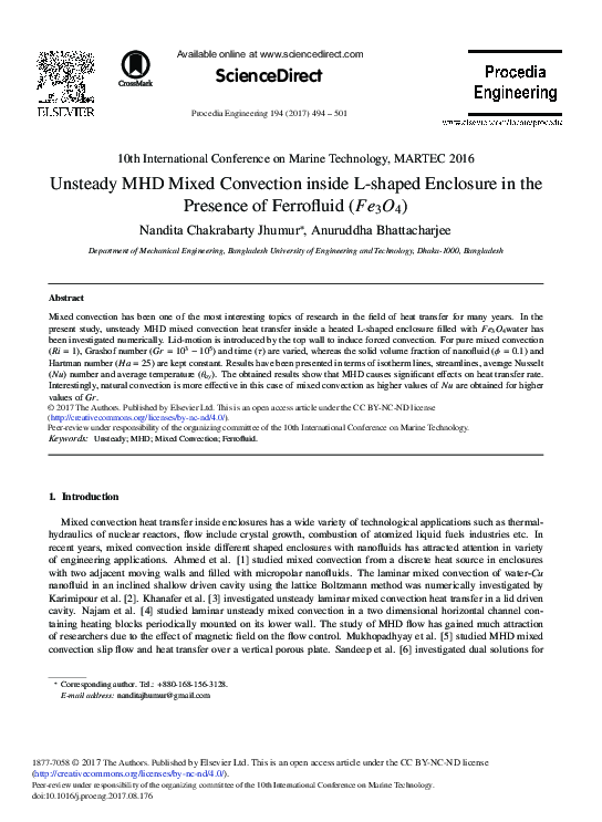 (PDF) Unsteady MHD Mixed Convection inside L-shaped Enclosure in the Presence of Ferrofluid ( Fe ...