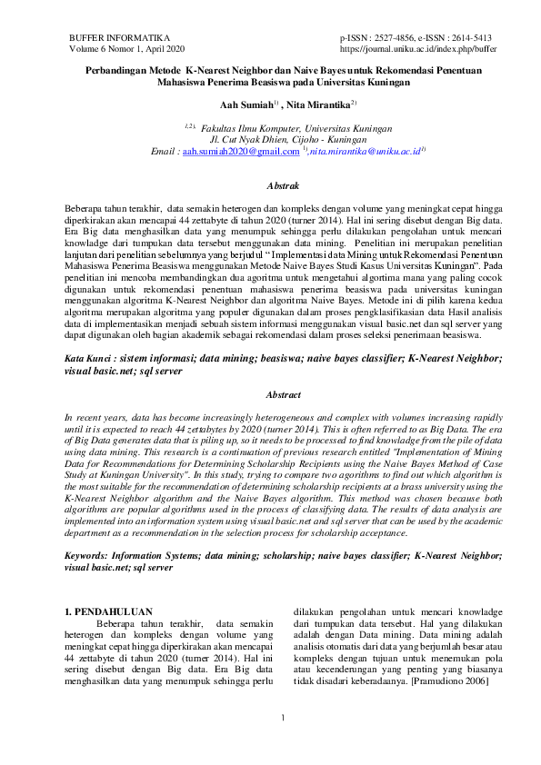 (PDF) Perbandingan Metode K-Nearest Neighbor Dan Naive Bayes Untuk ...