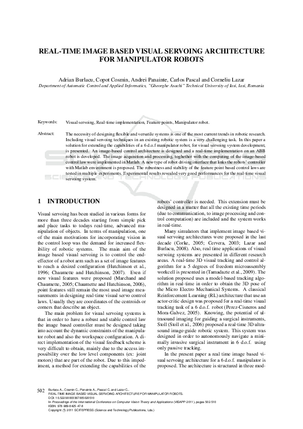 Pdf Real Time Image Based Visual Servoing Architecture For Manipulator Robots Adrian Burlacu