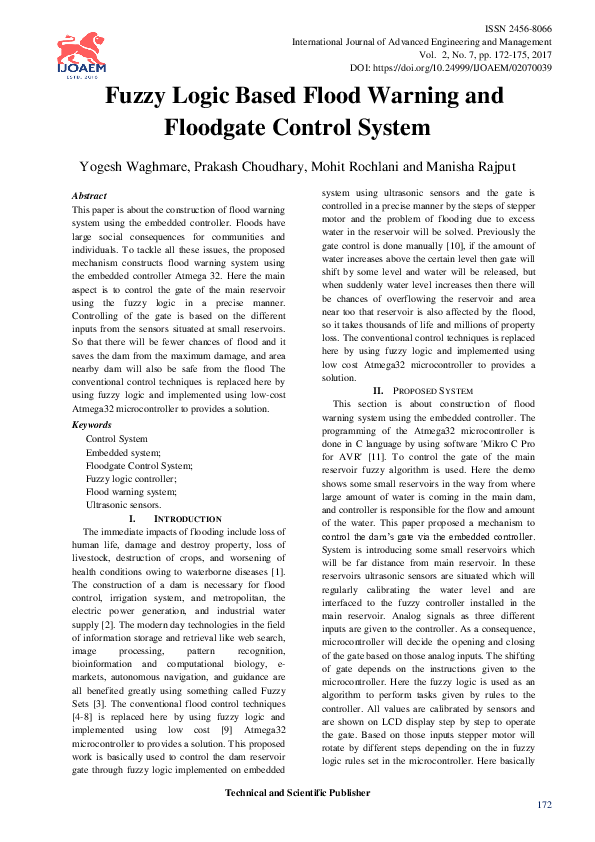 (PDF) Fuzzy Logic Based Flood Warning and Floodgate Control System (PDF) Fuzzy Logic Based Flood Warning and Floodgate Control System