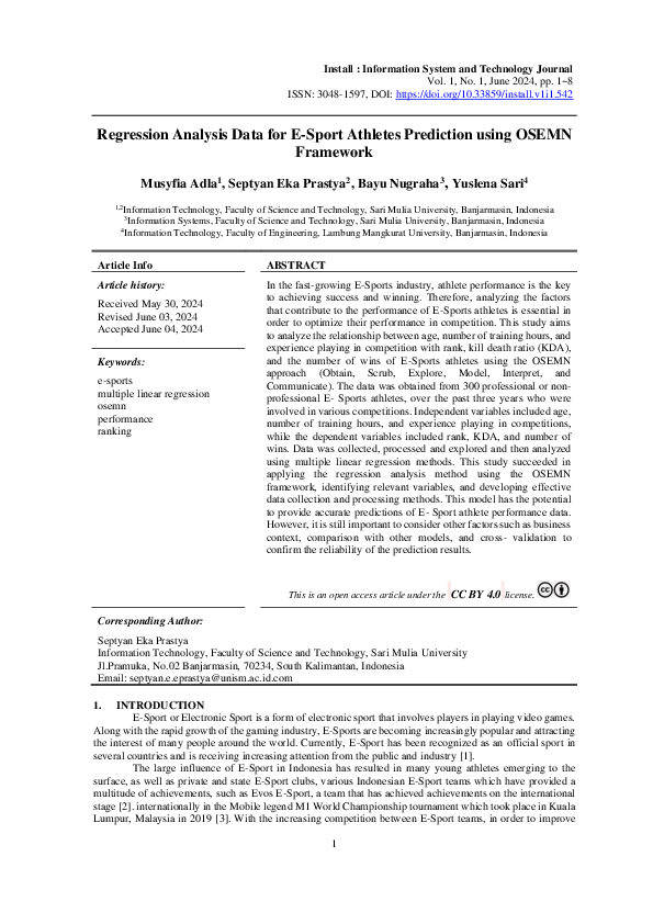 (PDF) Regression Analysis Data for E-Sport Athletes Prediction using ...
