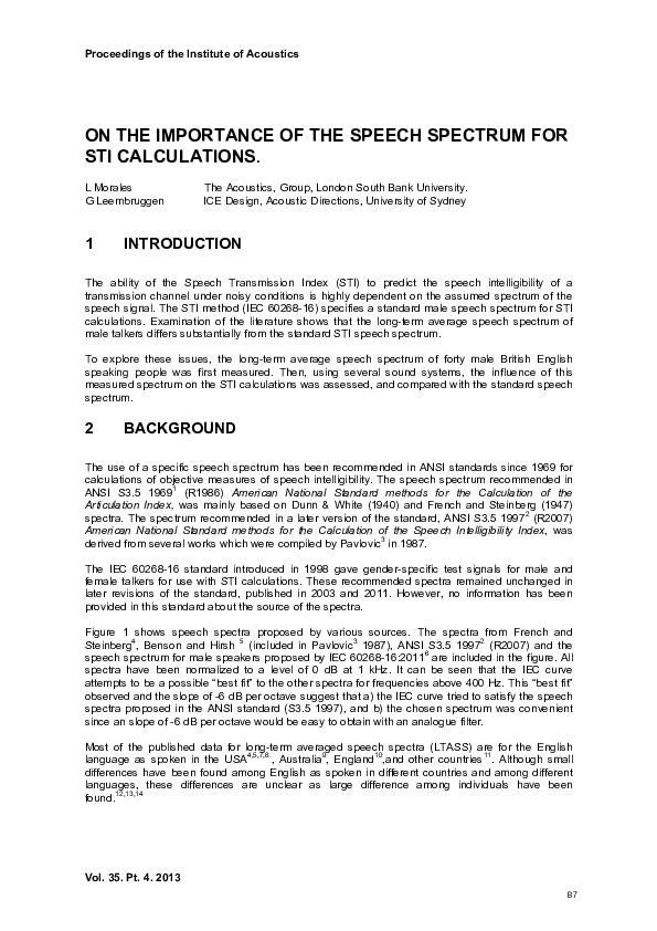 (PDF) On the Importance of the Speech Spectrum for Sti Calculations