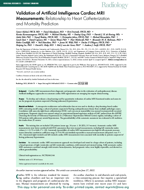 (PDF) Validation of Artificial Intelligence Cardiac MRI Measurements: Relationship to Heart ...