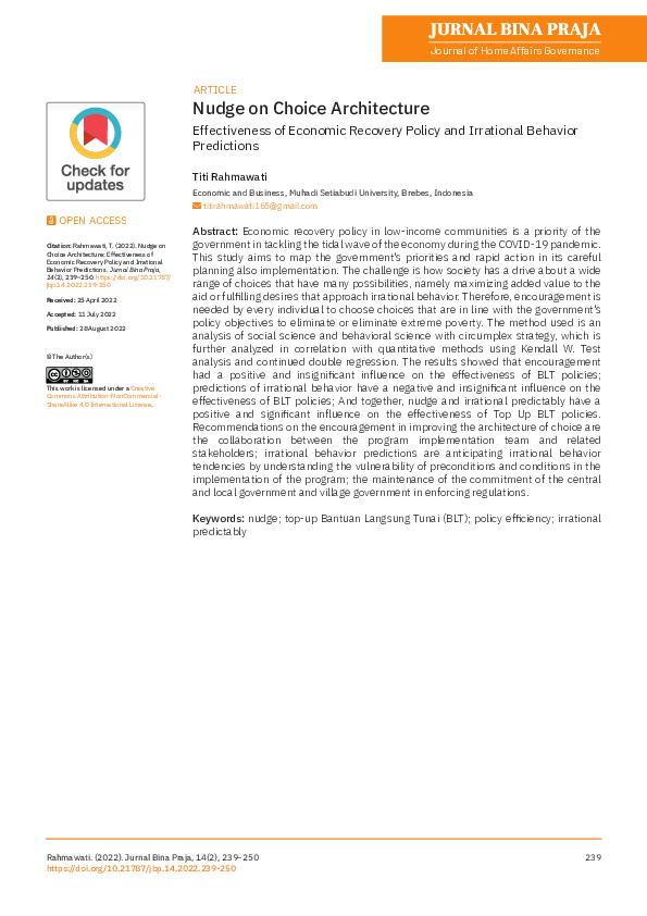 (PDF) Nudge on Choice Architecture: Effectiveness of Economic Recovery ...