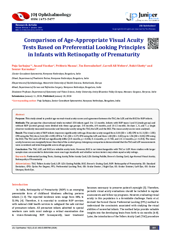 Pdf Comparison Of Age Appropriate Visual Acuity Tests Based On Preferential Looking Principles