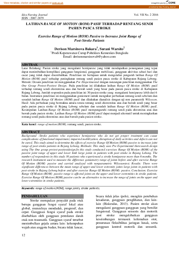 (PDF) Latihan Range of Motion (Rom) Pasif Terhadap Rentang Sendi Pasien ...
