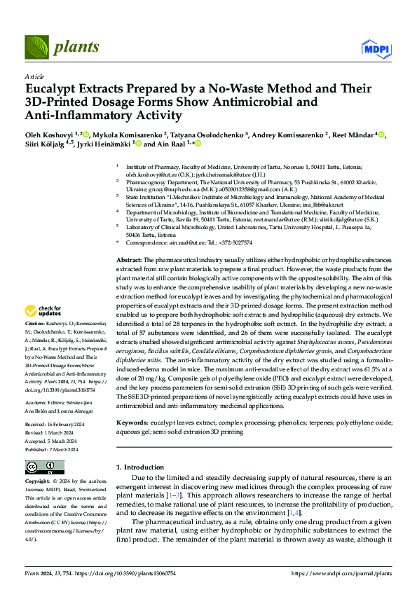 (PDF) Eucalypt Extracts Prepared by a No-Waste Method and Their 3D ...