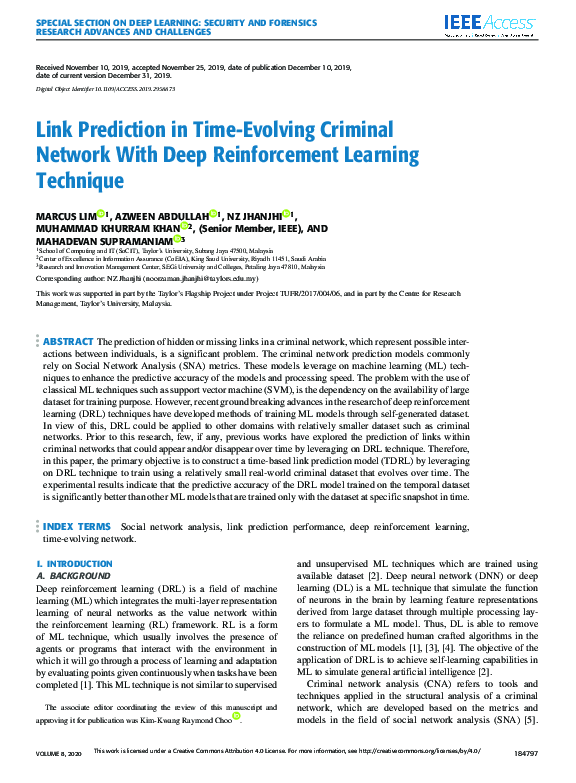 Pdf Link Prediction In Time Evolving Criminal Network With Deep Reinforcement Learning