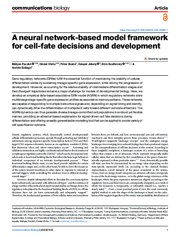 (PDF) A neural network-based model framework for cell-fate decisions ...