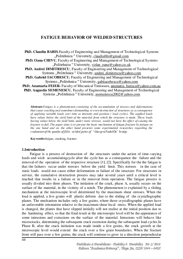 (PDF) Fatigue Behavior of Welded Structures