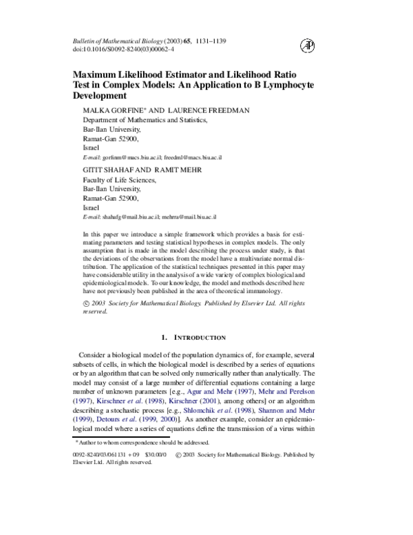 Pdf Maximum Likelihood Estimator And Likelihood Ratio Test In Complex Models An Application