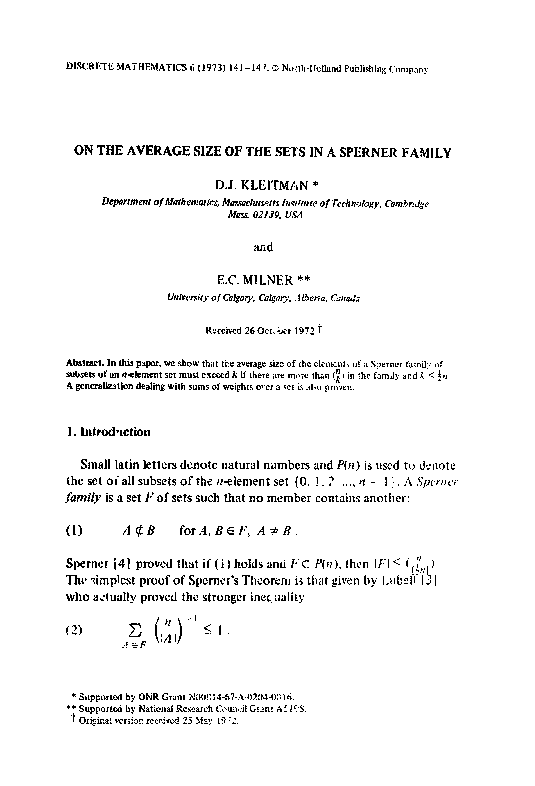 (PDF) On the average size of the sets in a Sperner family