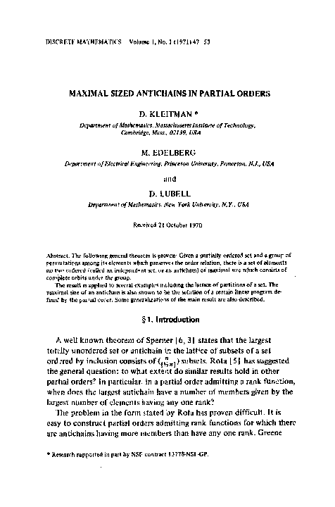 (PDF) Maximal sized antichains in partial orders