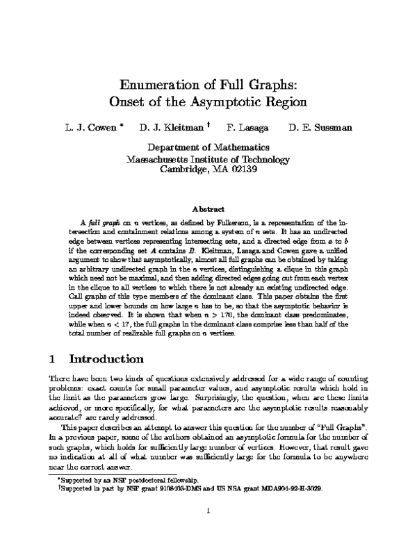 (PDF) Enumeration of Full Graphs: Onset of the Asymptotic Region