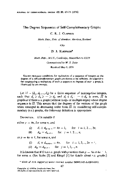 (PDF) The degree sequences of self-complementary graphs