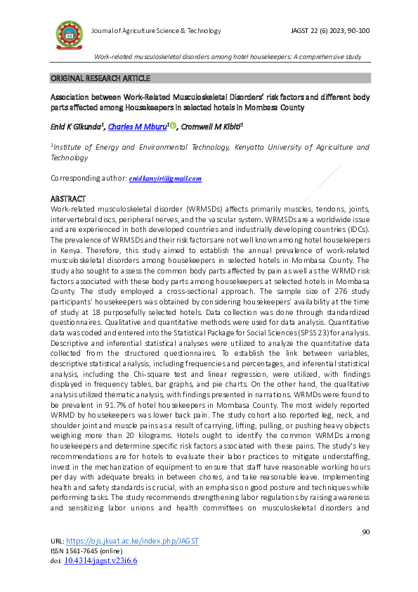 (PDF) Association between work-related musculoskeletal disorders’ risk ...