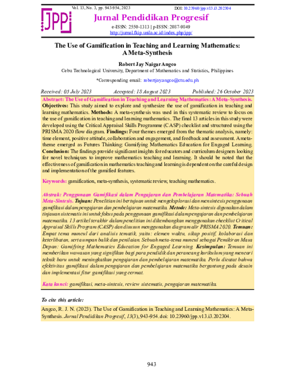 (PDF) The Use of Gamification in Teaching and Learning Mathematics: A ...