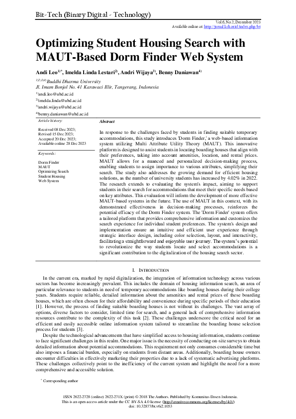 (PDF) Optimizing Student Housing Search with MAUT-Based Dorm Finder Web ...