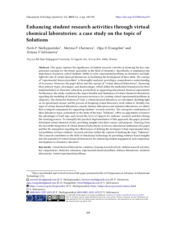 (PDF) Enhancing student research activities through virtual chemical ...