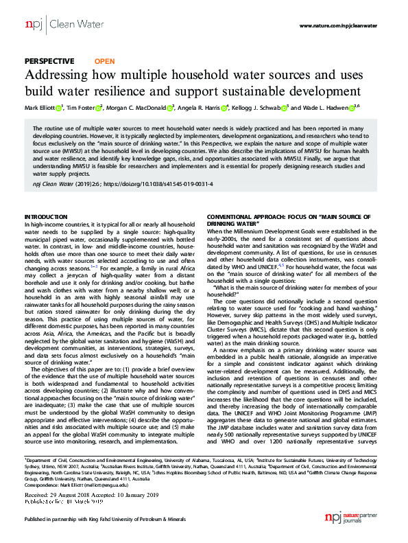 (PDF) Addressing how multiple household water sources and uses build ...
