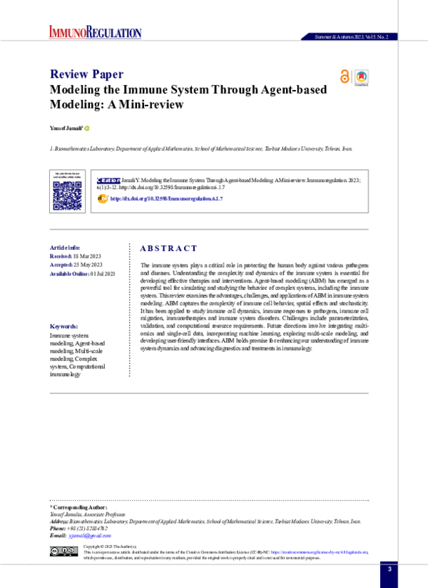 (PDF) Modeling the Immune System Through Agent-based Modeling: A Mini-review