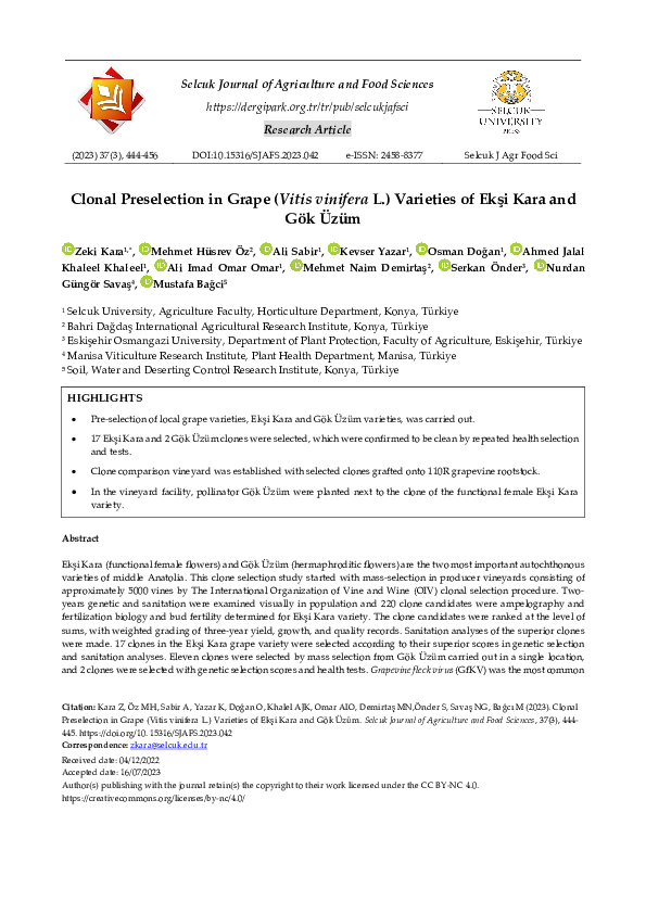 (PDF) Clonal Preselection in Grape (Vitis vinifera L.) Varieties of Ekşi Kara and Gök Üzüm