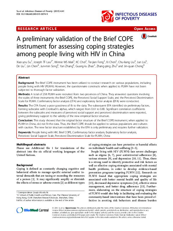 (PDF) A preliminary validation of the Brief COPE instrument for assessing coping strategies ...