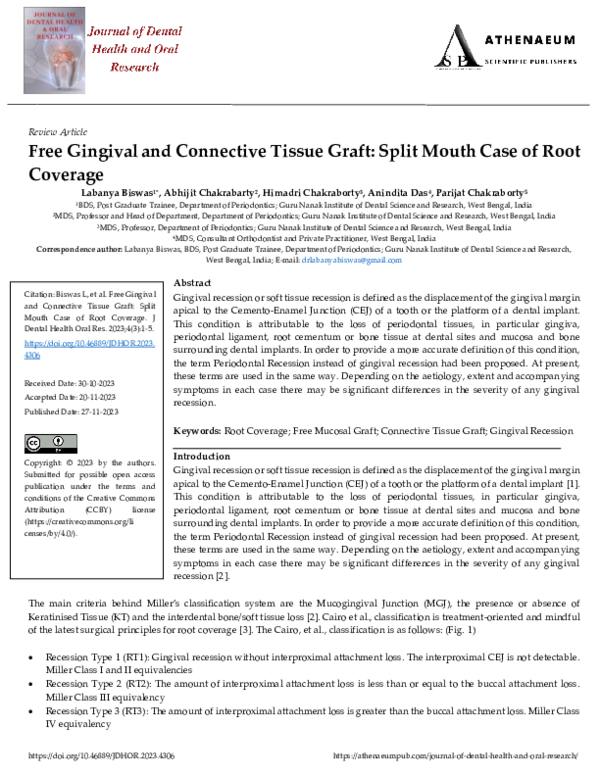 (PDF) Free Gingival and Connective Tissue Graft: Split Mouth Case of Root Coverage