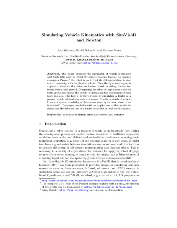 (PDF) Simulating Vehicle Kinematics with SimVis3D and Newton