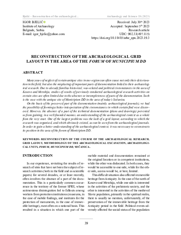 (PDF) Reconstruction of the Archaeological Grid Layout in the Area of ...
