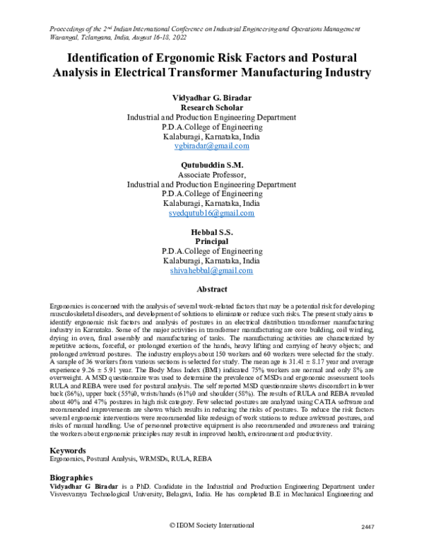 (PDF) Identification of Ergonomic Risk Factors and Postural Analysis in ...
