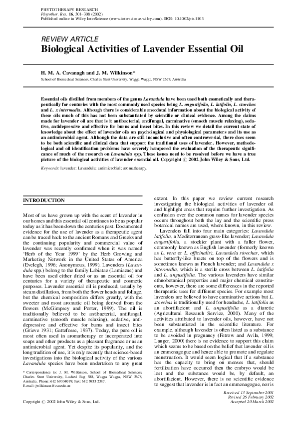 (PDF) Biological activities of Lavender essential oil