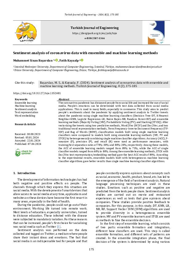(PDF) Sentiment analysis of coronavirus data with ensemble and machine learning methods ...
