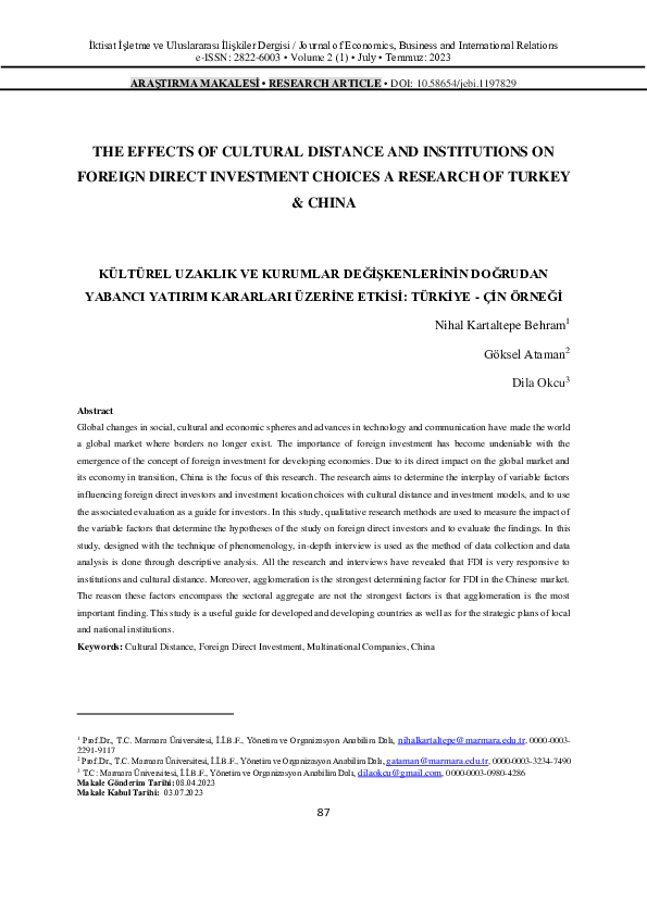 (PDF) The Effects of Cultural Distance and Institutions on Foreign ...