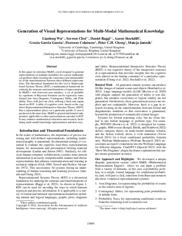 (PDF) Generation of Visual Representations for Multi-Modal Mathematical Knowledge