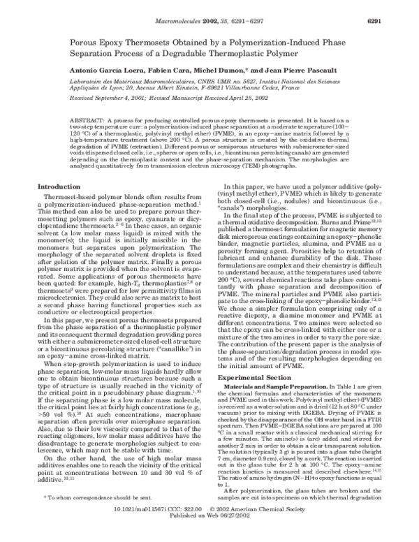 (PDF) Porous Epoxy Thermosets Obtained by a Polymerization-Induced ...