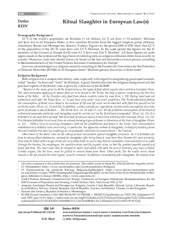 (PDF) Ritual Slaughter in European Law(s)