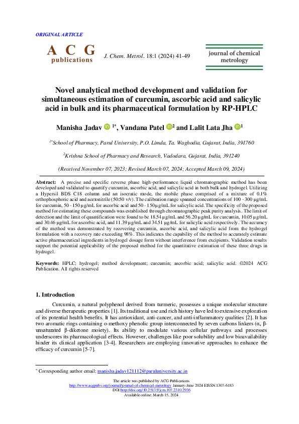 (PDF) Novel analytical method development and validation for simultaneous estimation of curcumin ...