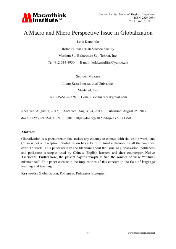 (PDF) A Macro and Micro Perspective Issue in Globalization