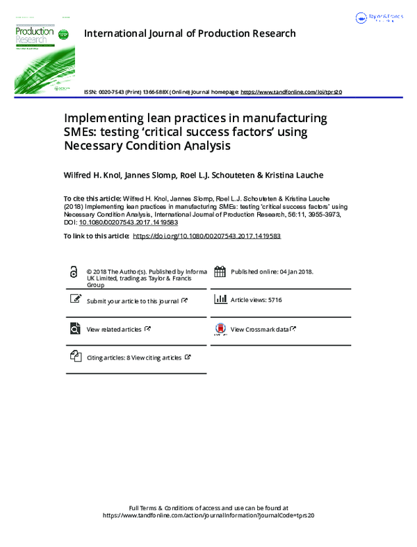 (PDF) Implementing lean practices in manufacturing SMEs: testing ...