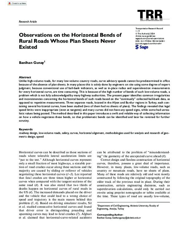 (PDF) Observations on the Horizontal Bends of Rural Roads Whose Plan ...