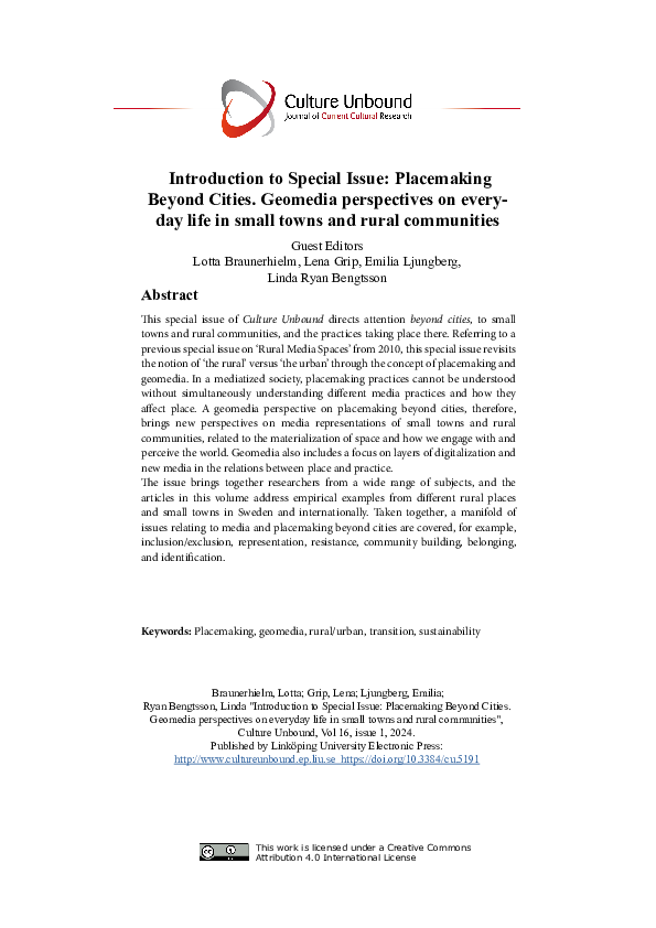 (PDF) Introduction to Special Issue: Placemaking Beyond Cities